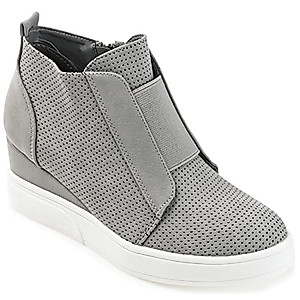 Journee Collection Womens Clara Round Toe Inside Zip Wedge Sneakers - Size: 7.5 - Grey