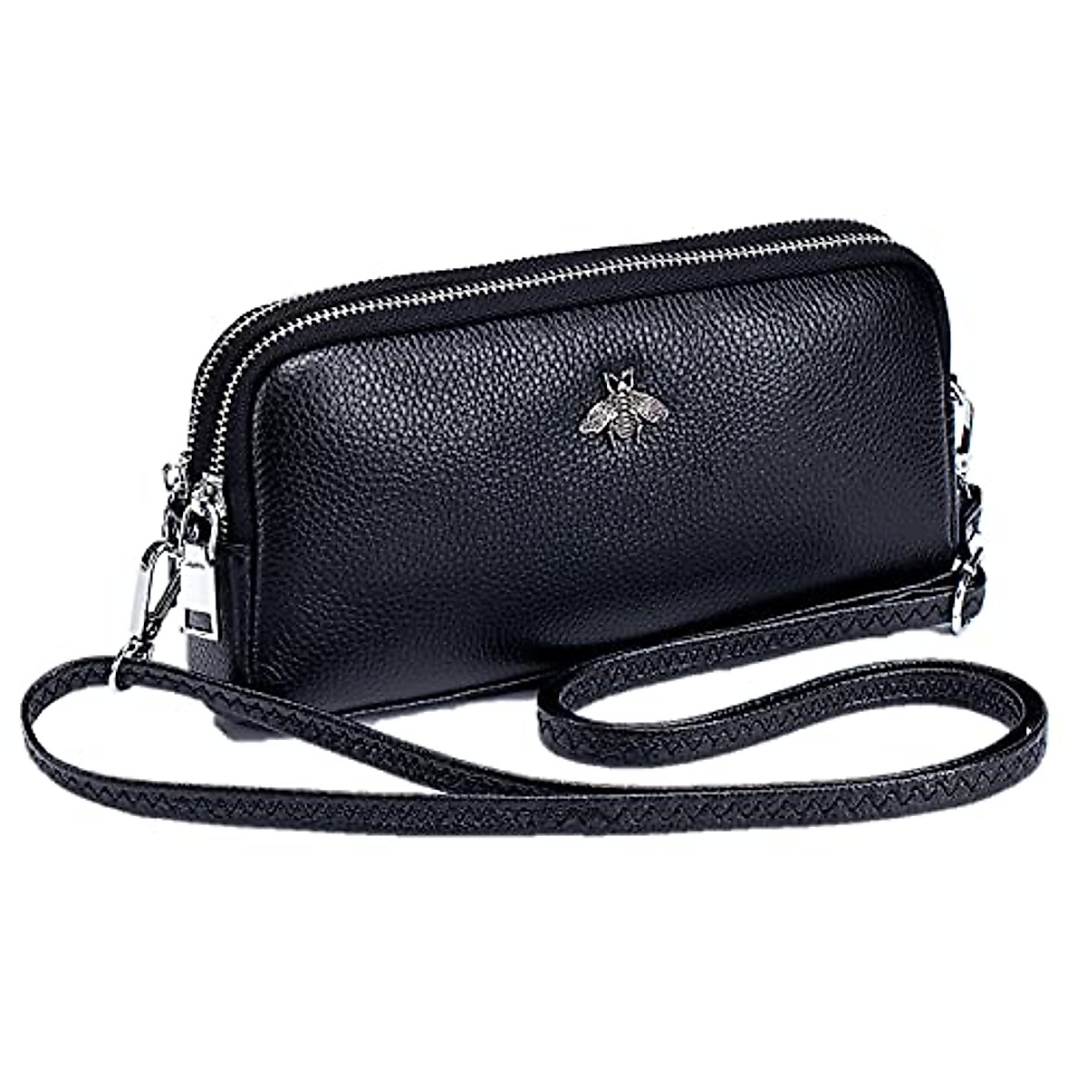 Genuine Leather Small Crossbody Bag Touch Screen Phone Case Wristlet Clutch Handbag for Women Girls (L1- Black)
