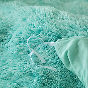 EMME Plush Shaggy Duvet Cover Set Twin Size Fluffy Fuzzy Comforter Cover Set for Twin Bed 2 Pieces Luxury Soft Bedding Duvet Covers (Aqua, Twin)