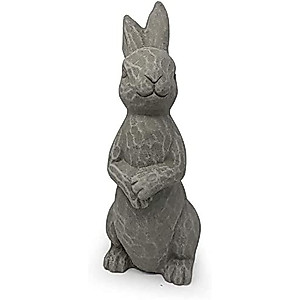 Elly Décor 14 Inch Tall Standing Sculpture for Your Patio & Yard, Outdoor Lawn décor, Cute Ceramic Figurine Garden Rabbit Bunny Statue, Gray Cement