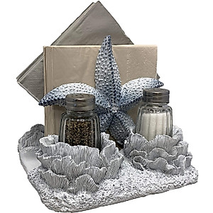 World of Wonders "Under the Seasoning" Ocean Harmony Series Elegant Starfish Napkin Holder Salt and Pepper (3 Piece Set) | Beach House Shabby Chic Sea Life Marine Nautical Home Decor Accent - 6.5"