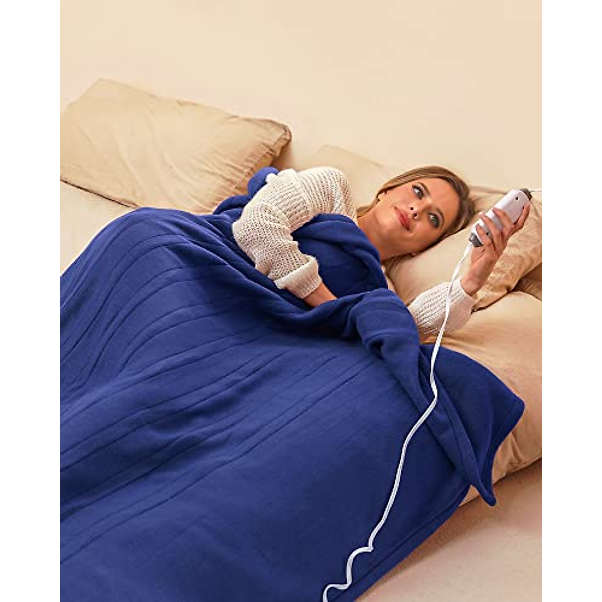 Electric Heated Blanket, 72" x 84" Full Size with 4 Heating Levels, 10H Auto Shut Off, Soft Fleece Warm Heated Blanket, Fast-Heating & Machine Washable - Blue