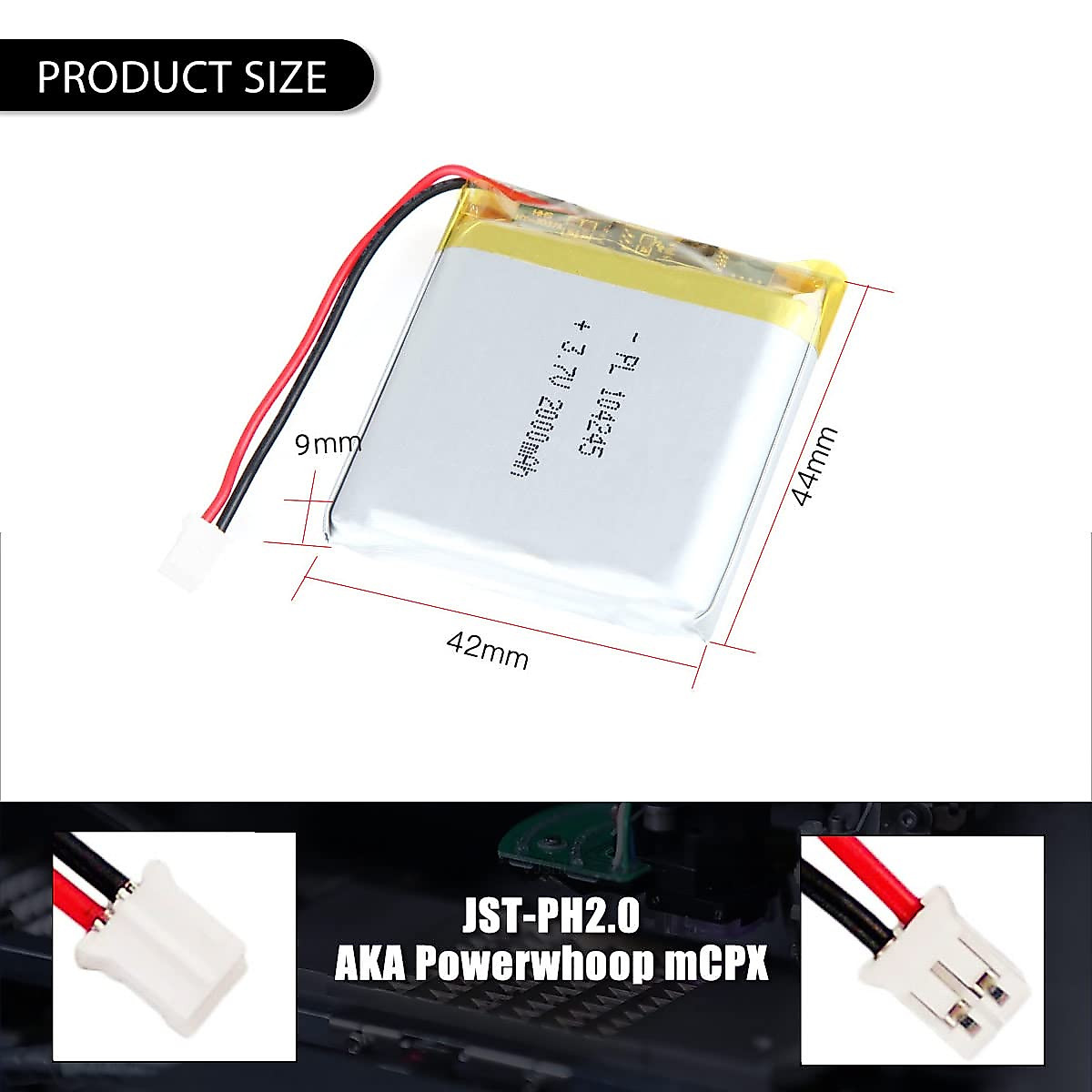 AKZYTUE 3.7V 104245 2000mAh Lithium Ion Polymer Batteries Rechargeable Lipo Battery Pack with PH2.0mm JST Connector