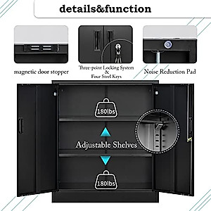 TaskStorz Metal Garage Storage Cabinets，Metal File Cabinet with 2 Adjustable Shelves, Lockable Storage Cabinets for Office, Home, Garage, Warehouse 36" H x 31.5" W x 15.7" D (Black)