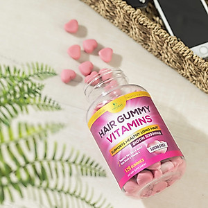 Sugar Free Hair Vitamins Gummies with Biotin 5000 mcg, Vitamin A, B12, C, D, E, Folic Acid, Supports Hair Growth Gummy, Vegetarian Friendly, Supports Strong Beautiful Hair and Nails - 120 Gummies