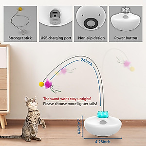 Oxawo Interactive Cat Toys Cat Exercise Tumbler, Rechargeable Cat Toys for Indoor Cats Spin Butterfly Game Teasing Kitty, Extra Long Feather Wand (P33 cat Toys)