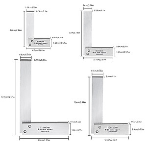 Engineer Square Machinist Square Set, 4Pcs High Precision Hardened Steel Square Angle Ruler 90 Degree Wide Base Square Tool Wide Sitting Angle Square L-type Measuring Tool
