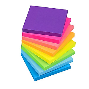 (24 Pack)3x3 Sticky Notes Bright Stickies Colorful Super Sticking Power Memo Pads, 8 Colors, Strong Adhesive