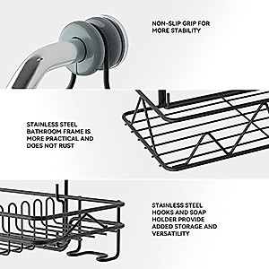 GeekDigg Hanging Shower Caddy, Height Adjustable Shower Organizer Over Shower Head, Stainless Steel Rustproof Shower Shelves with Soap Holder for Bathroom, Bathtub, Shower Room- Black