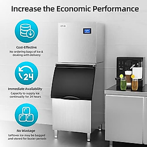 COTLIN Commercial Ice Maker Machine 300LBS/24H with 300LBS Large Storage Bin, 22'' Air Cooled Clear Cube for Restaurant Bar, 110V Ice Machine with Bin