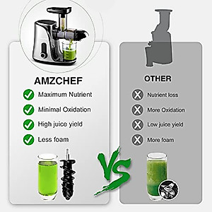 Juicer Machines,AMZCHEF Slow Masticating Juicer Extractor, Cold Press Juicer with Two Speed Modes, Travel bottle(500ML),LED display, Easy to Clean Brush & Quiet Motor for Vegetables&Fruits,Gray