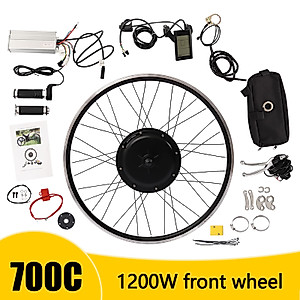 RIAHNEAH 700CC 48V E-Bicycle Conversion Kit, 1200W Front Wheel Electric Bicycle Pedal Assist Sensor Hub Conversion Kit, Motor Kit Universal Motor Wheel Kit with LCD Instrument