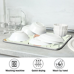 Red Yellow Christmas Cartoon Trees Memory Foam Dish Drying Mat Drying Mat For Kitchen Counter Drain Matt Dish Dryer Cloth 16 x 18 Inches