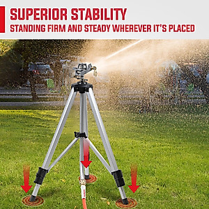 YAMATIC Impact Sprinkler on Adjustable Tripod Base, 360 Degree Large Area, Heavy Duty Adjustable Pulsator Sprinkler for Lawn, Yard and Grass Irrigation, Spray up to 20-90ft(Zinc Head)