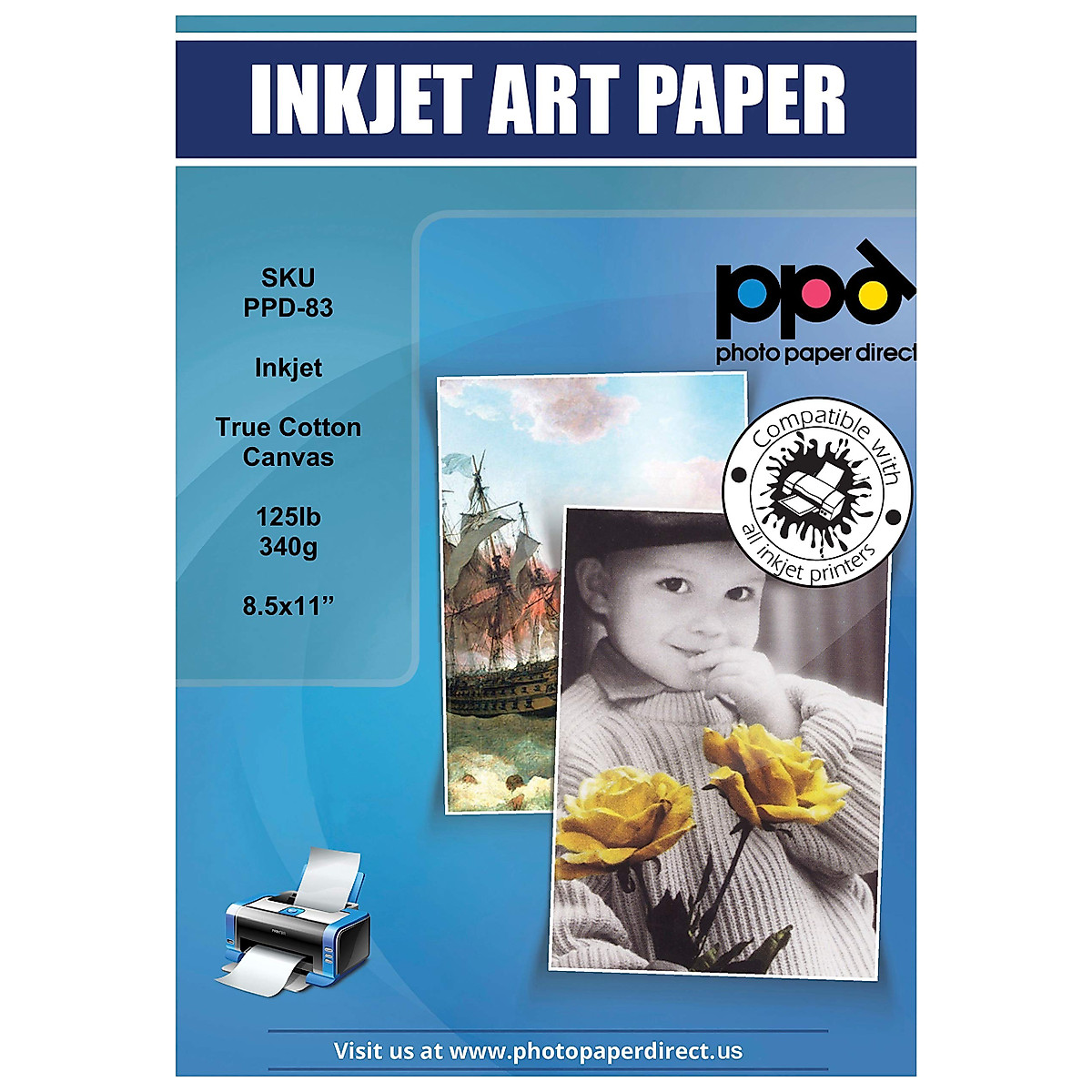 PPD Printable Fabric Sheets, Canvas Paper for Inkjet Printer, 8.5 x 11" Photo Fabric Printer Sheets, Print On 100% Real Cotton, Matte Finish, No Watermark, 340 gsm 125 lbs (20 Sheets)