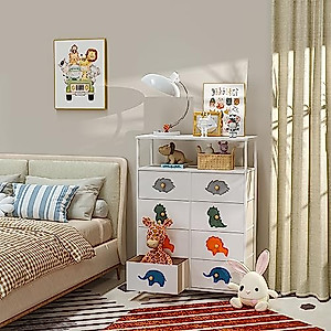 FRAPOW 8 Drawers Kid Dresser with Shelves, Boy Storage Organizer Dresser for Baby Child with Wood Top Metal Frame for Living Room Bedroom Hallway