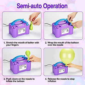 AGPTEK Electric Air Balloon Pump, 110V 600W Purple Portable Dual Nozzle Inflator/Blower for Party Decoration,with 2 Balloon Tying Tool