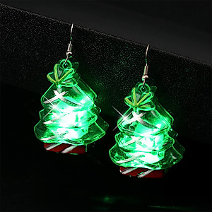Cute Christmas LED Lights Dangling Hook Earrings for Women Teen Girls Santa Claus Christmas Tree Snowflake Snowman Light Up Dangle Charm Drop Glowing in The Dark Huggie Hook Hoop Earring Stud Fashion Xmas Jewelry Gifts Hypoallergenic (Christmas Tree)