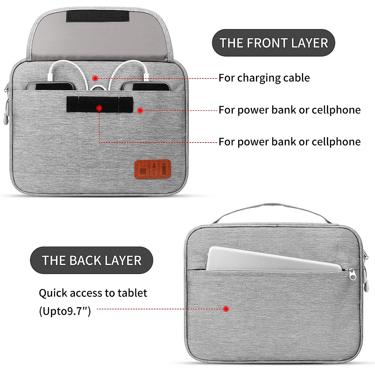 HOLIMET Cable Organiser Bag,Electronic Accessories Bag Double Layer for Travel Waterproof Cord Storage Organizer Bag for iPad, Kindle, Hard Drives, Cables, Chargers,Power Bank and More(Grey)