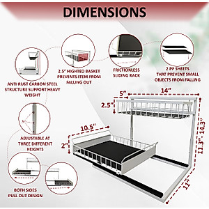 FEROZA Under Sink Organizers and Storage Carbon Steel 2-Tier Slide Out Sliding Shelf, L-Shape Under Cabinet Storage Multi-Functional Under The Sink Organizer Kitchen and Bathroom (1, White)