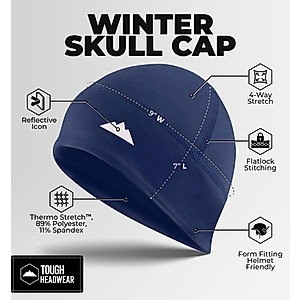 Tough Headwear Skull Cap - Skull Caps for Men and Women - Motorcycle Bike or Football Helmet Liner - Warm Mens Womens Head Liners - Winter Running Beanie Hat - Navy Blue