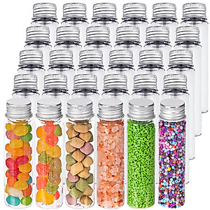 DEPEPE 30pcs 50ml Clear Flat Plastic Test Tubes with Screw Caps, 28×108mm Tubes for Candy and Beads Storage, Scientific Experiments