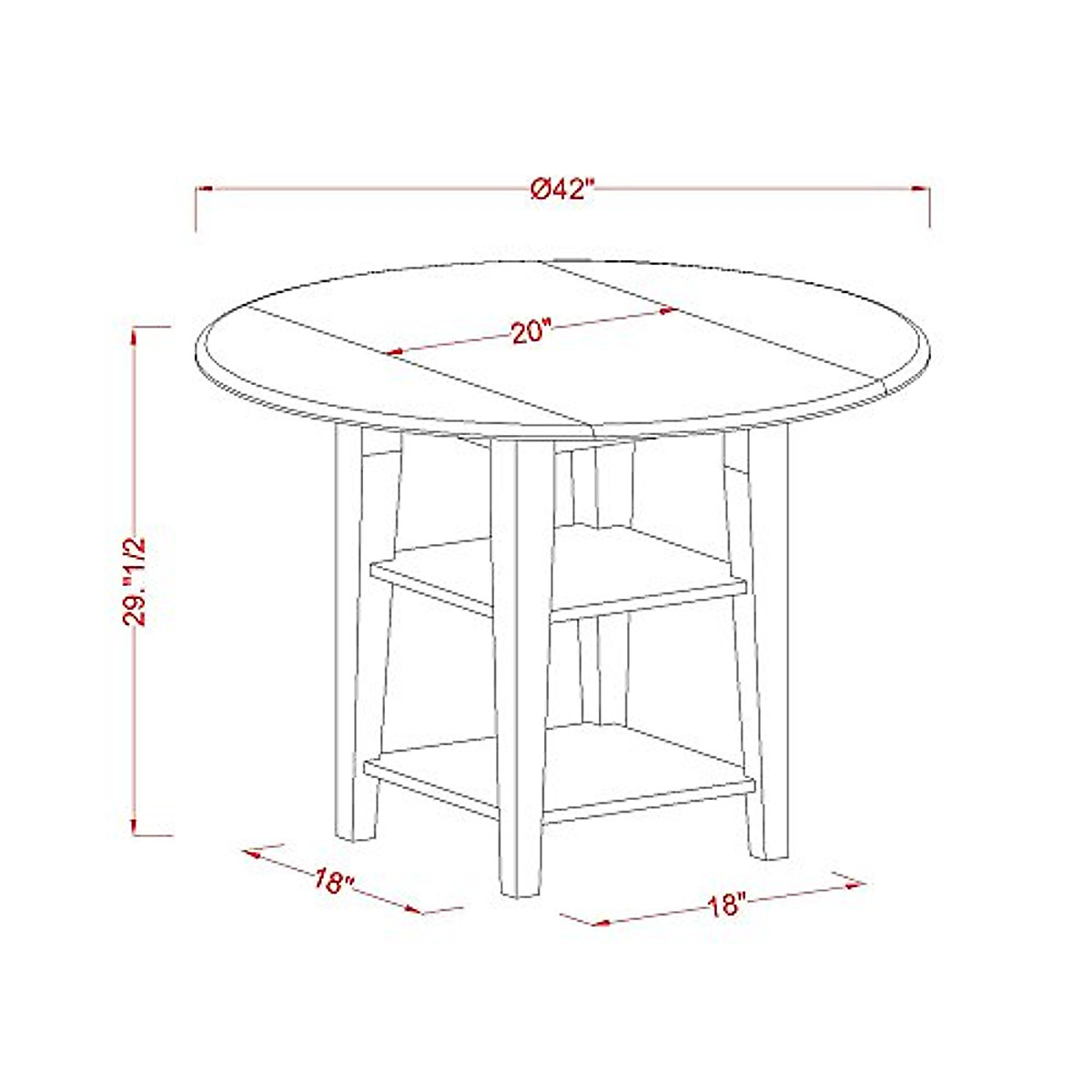 East West Furniture SUEN5-LWH-57 5 Piece Dining Room Table Set Includes a Round Dining Table with Dropleaf & Shelves and 4 Pond Faux Leather Upholstered Chairs, 42x42 Inch, Linen White