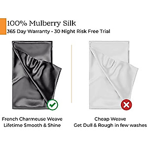 100% Mulberry Silk Pillowcase for Hair and Skin Health, Hidden Zipper, 22 Momme, Both Sides Smooth, Breathable and Natural, Machine Washable, Sleep Mantra (King, Charcoal Gray)