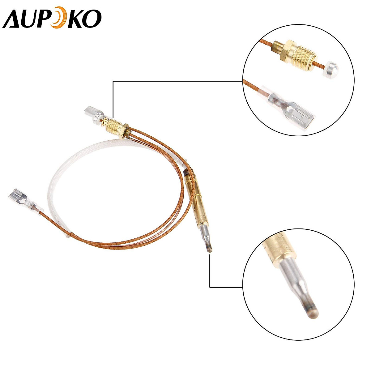 Aupoko Universal Thermocouple Patio Heater Parts, 350 mm Outdoor Heater Replacement Parts M8 x 1 End Connection Nuts Thermocouple 0.4 Meters Length M6 x 0.75 Head Thread 4.8 mm/ 0.19'' Flat Terminal