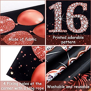 Trgowaul Sweet 16 Birthday Decorations for Girls,Rose Gold Sweet 16 Photo Backdrop Banner, Sixteen Birthday Party Sign Photography Supplies, Pink Sweet 16 Decorations Poster Background Decor