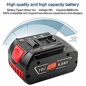 Labtec 2 Packs BAT609 18V 6000mAh Lithium Battery Replacement for Bosch 18V Battery BAT609 BAT610G BAT618G BAT619 BAT621 BAT620 Cordless Power Tool Battery