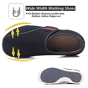W&LESVAGO Women Extra Wide Width Diabetic Edema Shoes, Lightweight Breathable Adjustable Closure Walking Sneakers Easy On/Off(8#, Black)