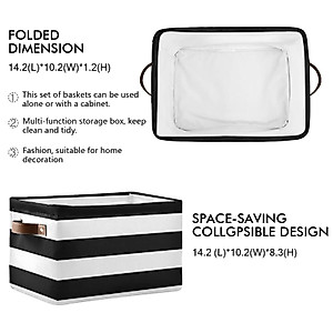Kigai 2 Pack Foldable Storage Basket Black & White Stripes Foldable Storage Bins for Organizing Shelf Nursery Closet Organizers with Handle Toy Fabric Baskets for Home/Office
