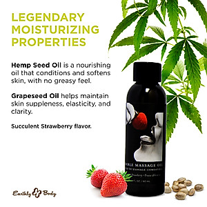 Earthly Body Edible Massage Oil, Strawberry - 2 fl. oz. - Hemp Seed, Almond, Grapeseed, Apricot & Vitamin E Oil - Vegan & Cruelty Free