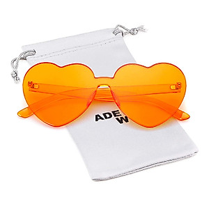 ADE WU Heart Shaped Sunglasses For Women, Cute Transparent Candy Color Lens Orange Heart Glasses Festival Party Favor