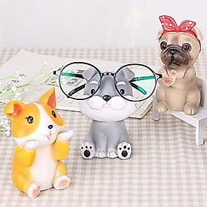 Sempoda Cute Animal Glasses Holder, Resin Funny Decorative Eyeglass Holder, Creative Dog Corgi Bulldog Pug Schnauzer Glasses Holder Stand for Home Office Desktop Decoration