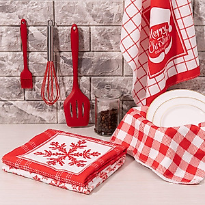 Whaline Christmas Kitchen Towel Red White Plaid Dish Towel Snowflake Xmas Tree Soft Dishcloth Large Size Decorative Holiday Cloth Towel for Christmas Home Kitchen Coking Baking, 4 Designs, 28 x 18