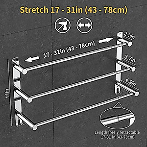 Stretchable 16-30 Inches Towel Bar for Bathroom Kitchen Hand Towel Holder Dish Cloths Hanger SUS304 Stainless Steel RUSTPROOF Wall Mount No Drill Sdjustable (Three BAR)