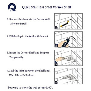 Qeke 2 Pack Bathroom Corner Shelf, Recessed 10" Shower Shelf Caddy, SUS304 Stainless Steel Shelf Wall Mount Triangular, No Drilling, Matte Black