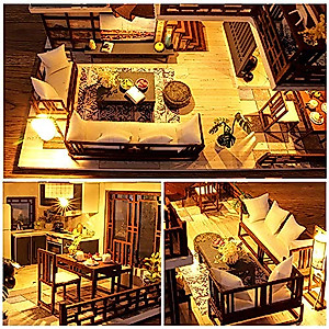 CUTEBEE Dollhouse Miniature with Furniture, DIY Wooden Dollhouse Kit Plus Dust Proof and Music Movement, 1:24 Scale Creative Room Idea(Quiet Time)