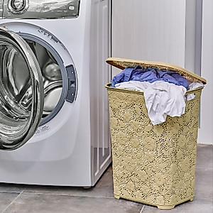 Superio Laundry Hamper with Lid Lace Design 50 Liter – 2 Pack Laundry Hamper Basket with Cutout Handles, Rectangular Shape Modern Style Bin -Dirty Cloths Storage (Beige 2 Pack)