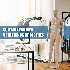 NChanmar Male Mannequin Full Body,Mannequin Body Dress Form 73 Inches Stand Adjustable Model Realistic Head Arm Rotation Metal Base