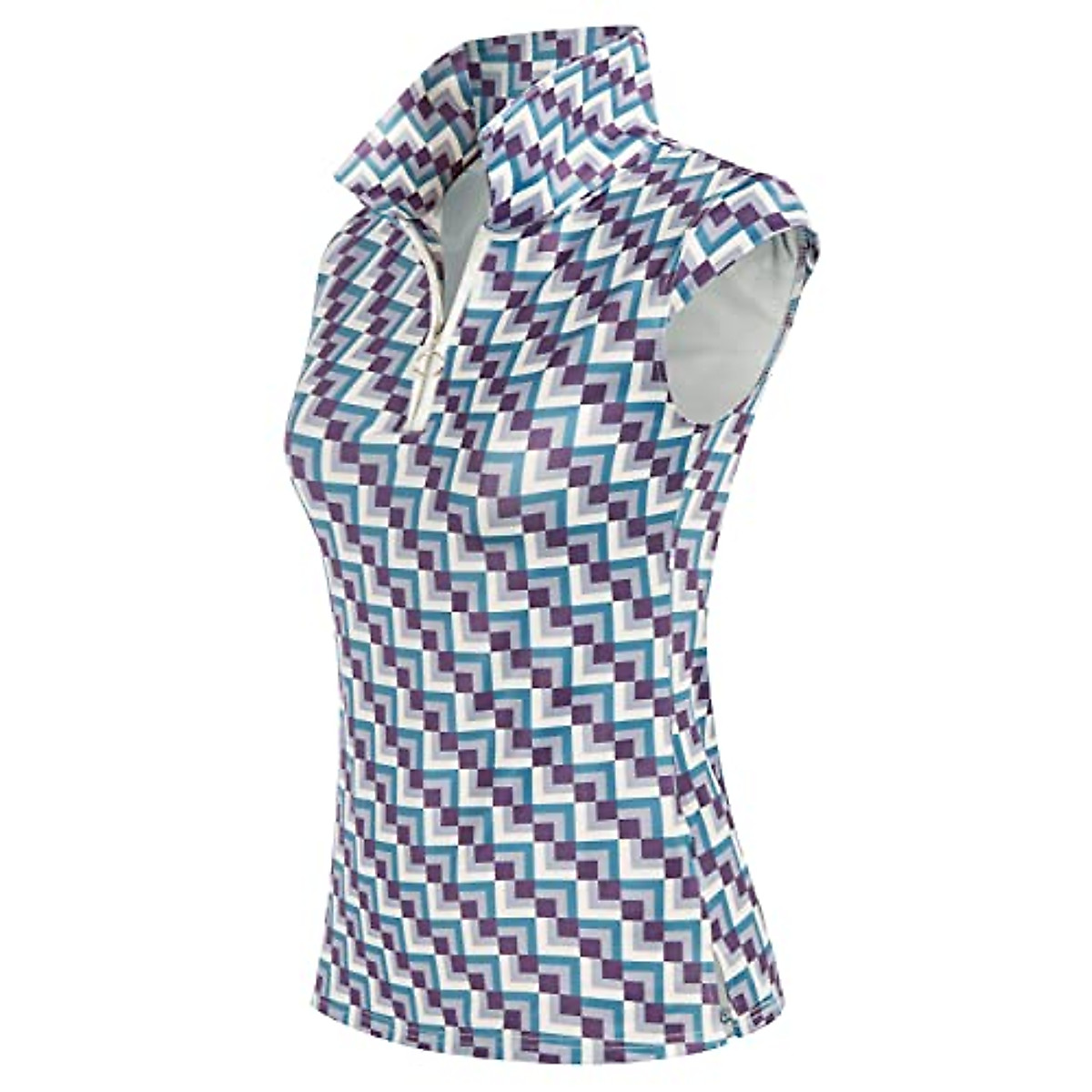 Golf Polo Shirts for Women Sleeveless Sports Athletic Workwear Quick Dry Print Tank Tops(S, Purple Plaid)