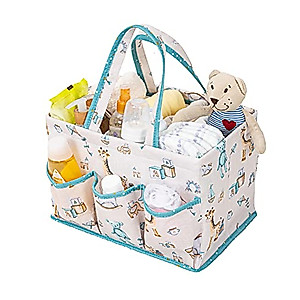 Pazar Kapısı Baby Diaper Caddy Organizer - Baby Clothes Organizer - Nursery Storage Bin and Car Organizer for Diapers And Baby Wipes - Baby Shower Basket for Girl and Boy (Blue)