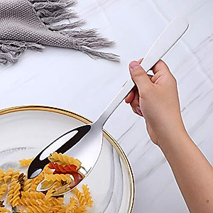 Mingcheng 12 Inches Stainless Steel Salad Server Sets with Salad Spoon and Fork, Cooking Utensils for Kitchen, Simple and Classic Dishwasher Safe(Silver)