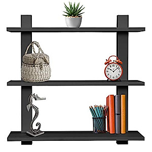 Sorbus® Floating Shelf — Asymmetric Square Wall Shelf, Decorative Hanging Display for Trophy, Photo Frames, Collectibles, and Much More, Set of 3 (3-Tier – Black)