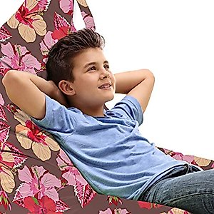 Ambesonne Flowers Lounger Chair Bag, Floral Theme Botanical Illustration Along Natural Tropical Pinkish Blossoms Pattern, High Capacity Storage with Handle Container, Lounger Size, Multicolor