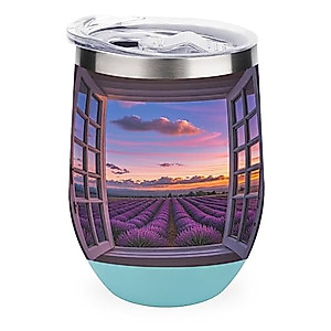 OPTKSNCU 304 Stainless Steel Insulated Cup with Lid, Purple Sunset Cloud Sky Lavender Flower Print Durable, And Easy to Clean – Ideal for Home, Office, And Gift Giving