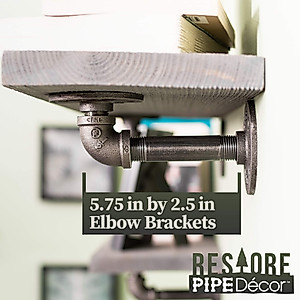 Industrial Pipe Wooden Shelves Restore by Pipe DÉCOR Premium Douglas Fir Wood Shelving 36 Inch Length Set of 2 Boards and 6 L Brackets Riverstone Grey Finish