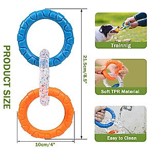 Duuclume TPR 3-Ring Tug Dog Toy, Durable & Water Resistant Dog Chew Toy for Pets Training Teething, Interactive Fetch Toy for Puppy Small Medium Large Breeds Aggressive Chewers (Orange & Blue)